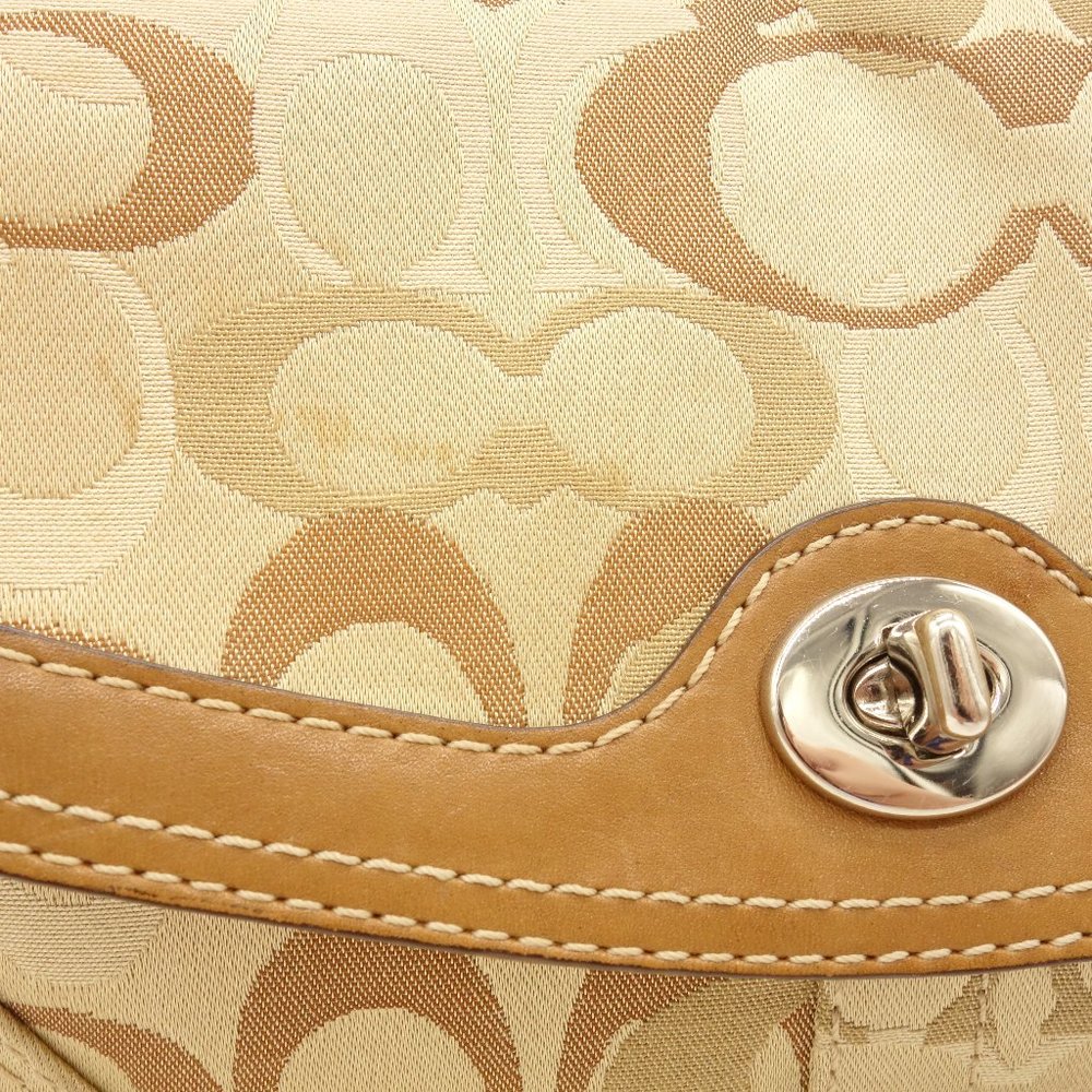 Coach Signature Logo Shoulder Bag Beige Canvas - Gem